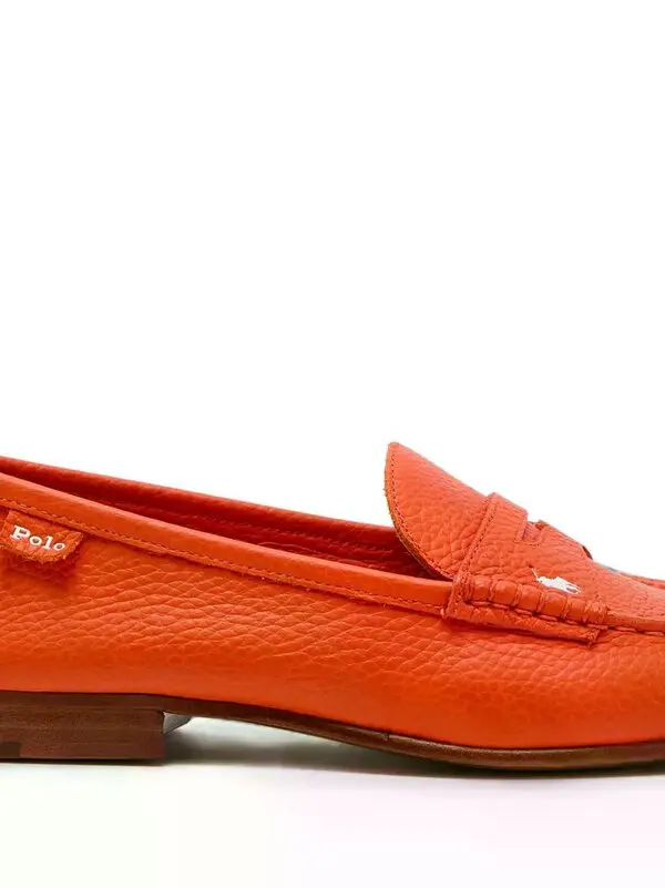 Polo Ralph Lauren Embroidered Logo Pebbled Loafers - Orange