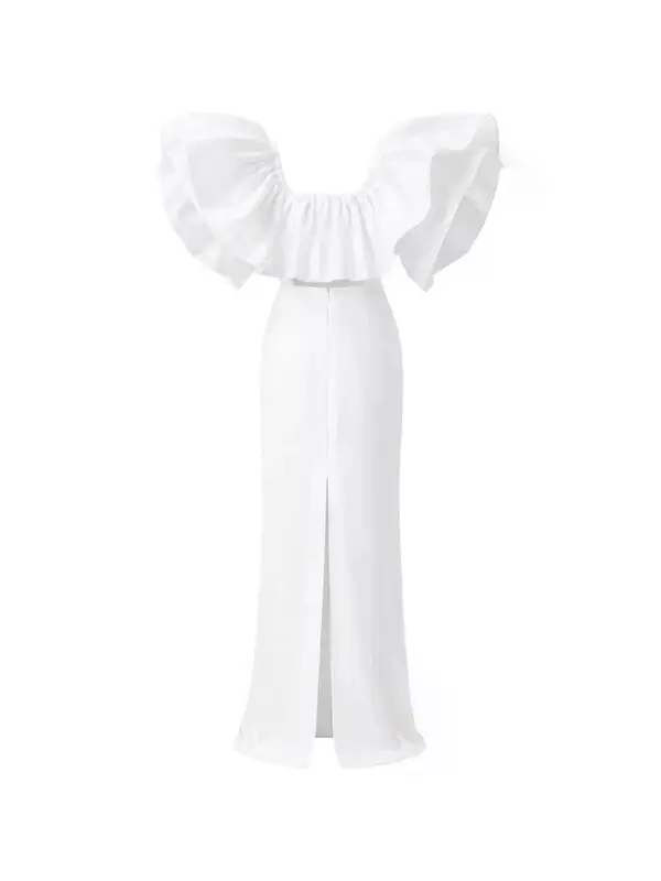 MONOT Ruffled Sculptural Sleeve Maxi Dress - White