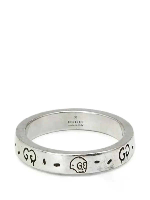 Gucci Tone Sterling Ghost Motif Gg Ring - Silver