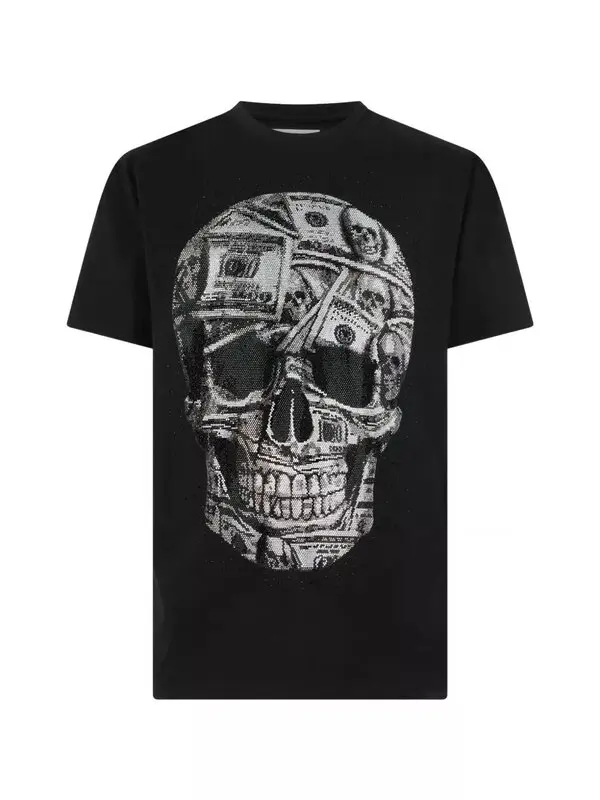 Philipp Plein Jersey Round-neck T-shirt Skull Dollar Stones - Black