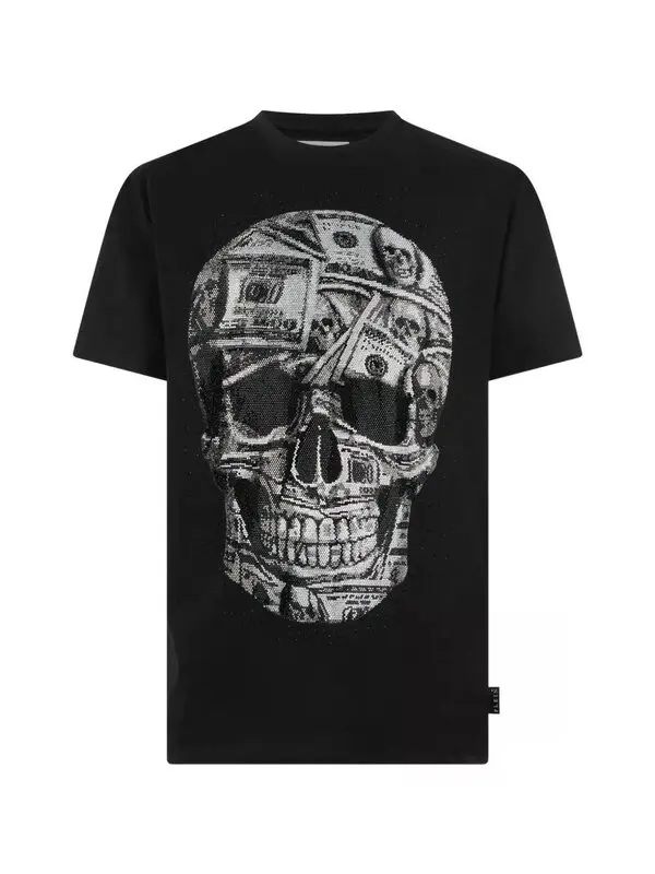 Philipp Plein Jersey Round-neck T-shirt Skull Dollar Stones