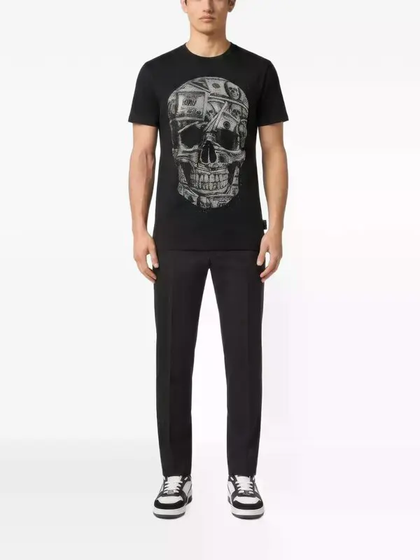 Philipp Plein Jersey Round-neck T-shirt Skull Dollar Stones