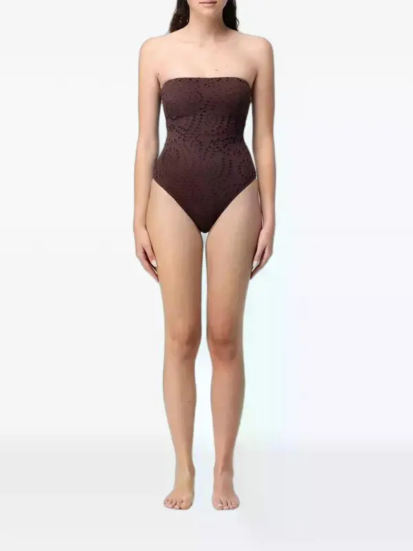 MC2 SAINT BARTH Broderie Anglaise Strapless Swimsuit - Brown