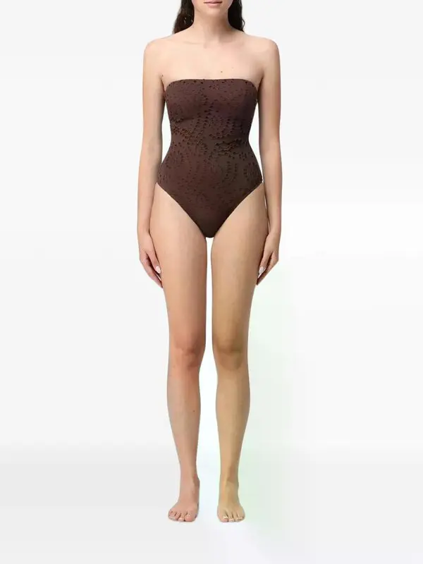 MC2 SAINT BARTH Broderie Anglaise Strapless Swimsuit - Brown