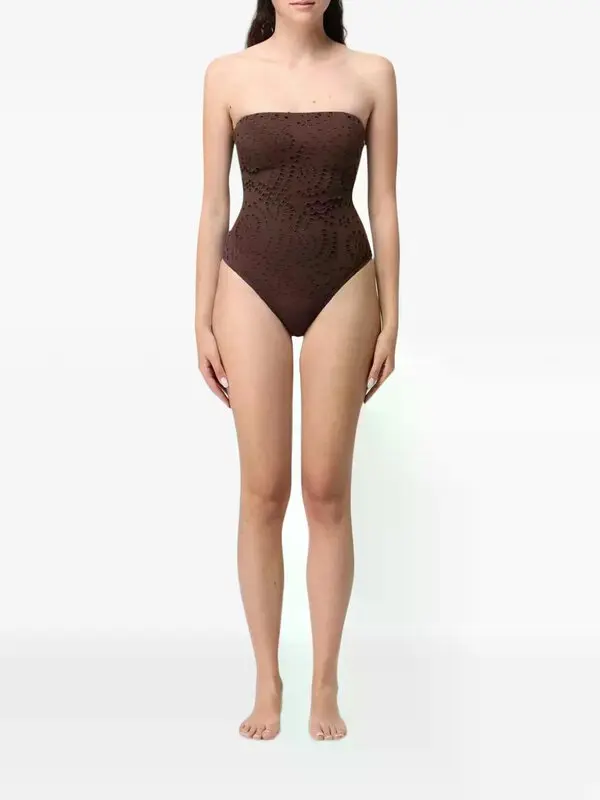 MC2 SAINT BARTH Broderie Anglaise Strapless Swimsuit - Brown