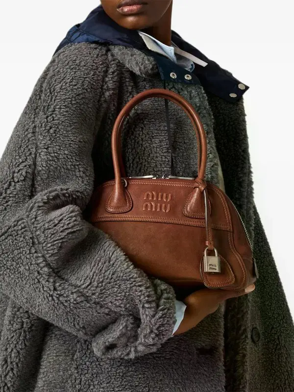 Miu Miu Vivant Nappa Leather Bowling Bag - Brown