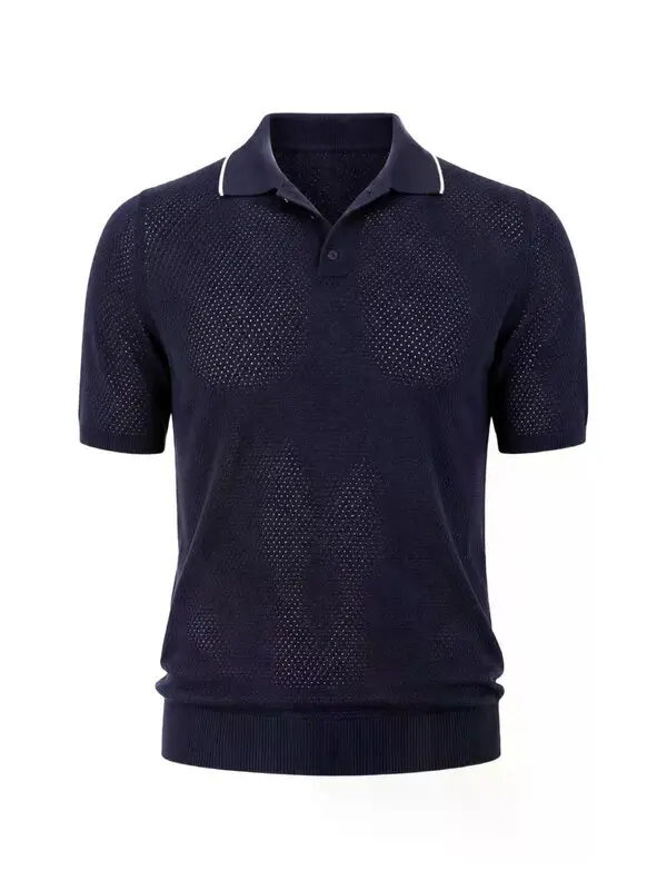 AMARANTO Perforated-knit Polo Shirt - Blue