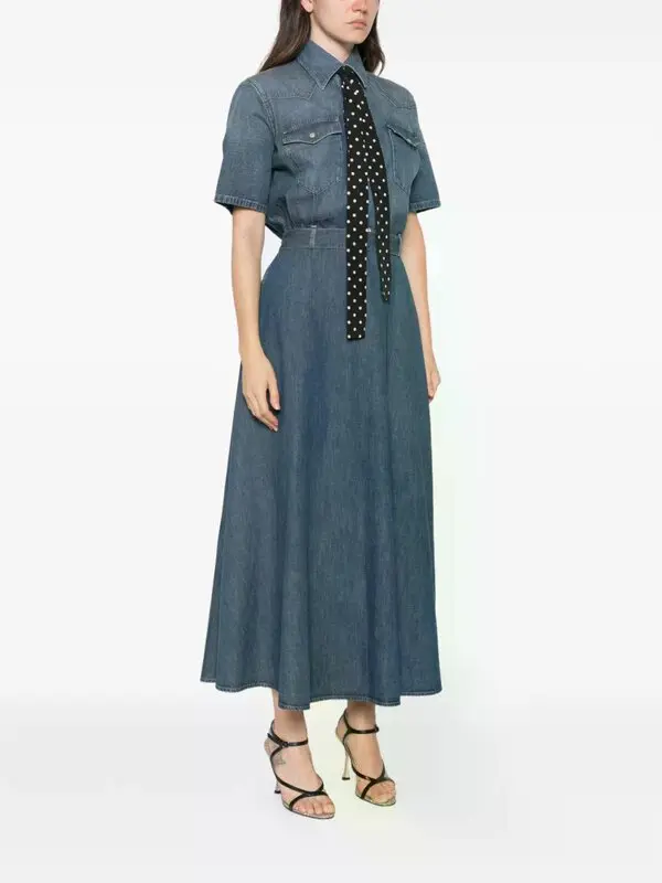 Valentino Garavani Polka-dot Tie Denim Midi Shirt Dress
