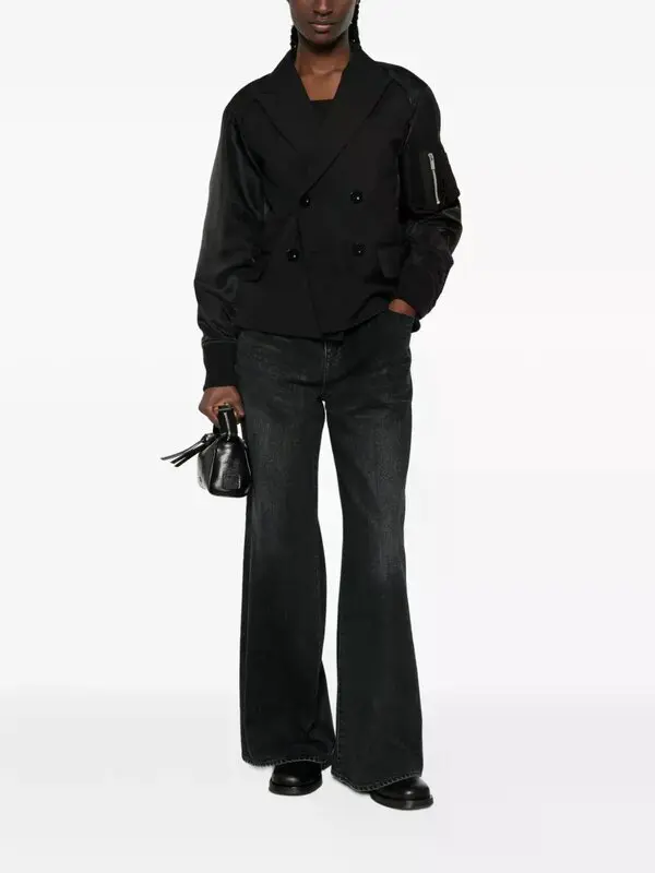 Sacai Double-breasted Jacket With Zip Pocket - Black