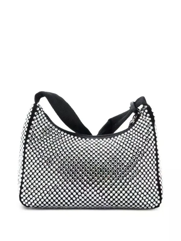 Prada Re-edition 2000 Crystal Embellished Satin Mini Hobo Bag - Black