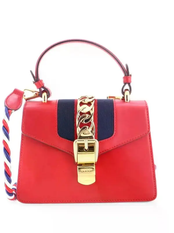 Gucci Sylvie Leather Mini Satchel Top Handle Bag - Red