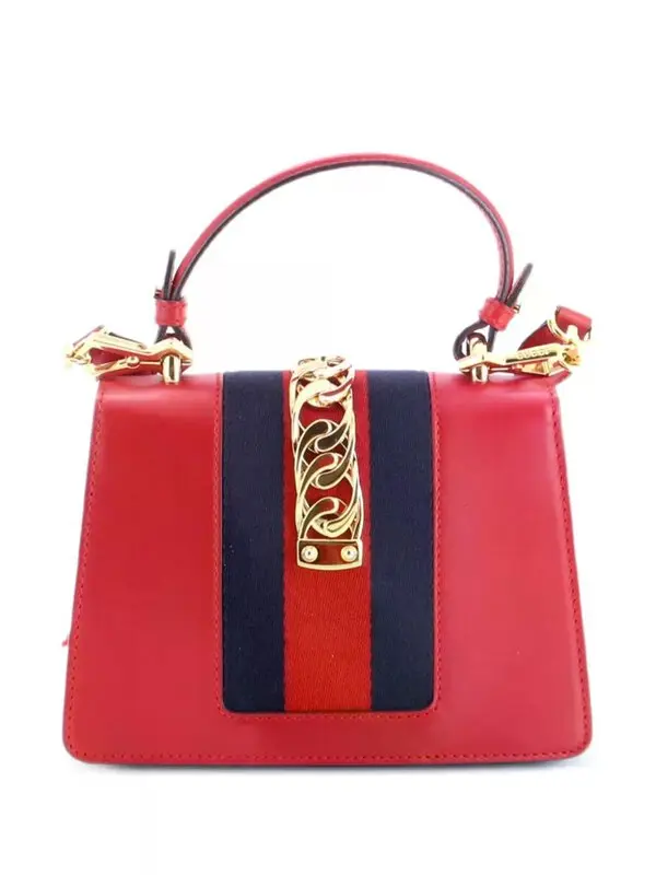 Gucci Sylvie Leather Mini Satchel Top Handle Bag - Red