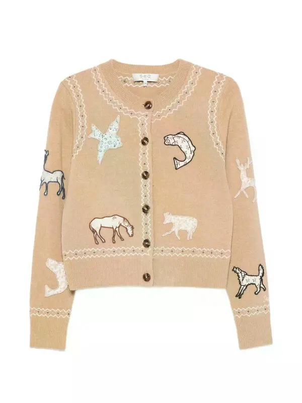 Sea Winslow Animal-patch Cardigan - Neutrals