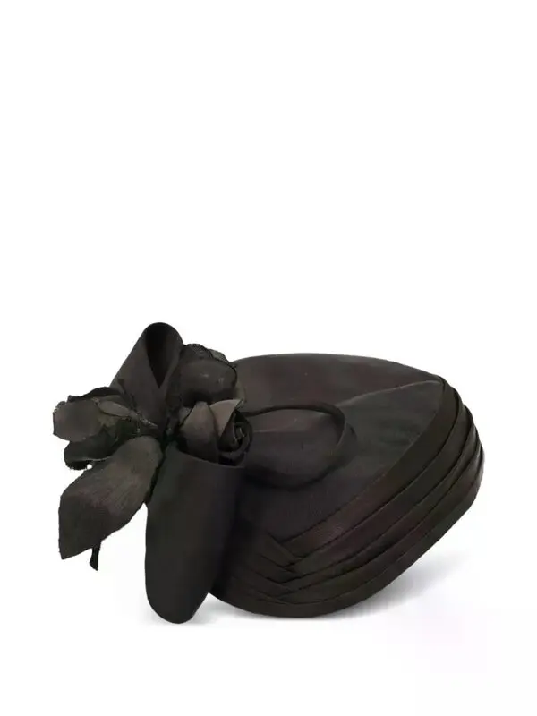 Vintage Bow-embellished Floral Detail Hat - Black
