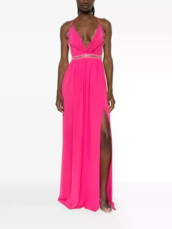 ANNA MOLINARI Lace Trim Embellished Maxi Dress