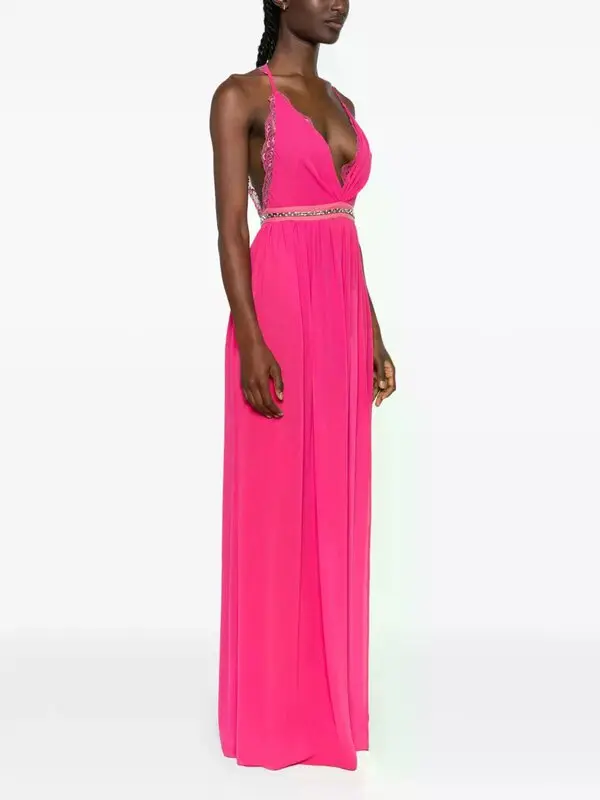 ANNA MOLINARI Lace Trim Embellished Maxi Dress