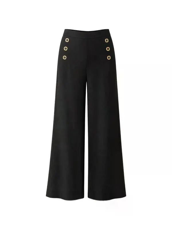 EDWARD ACHOUR PARIS Decorative Button High-waisted Wide-leg Trousers - Black