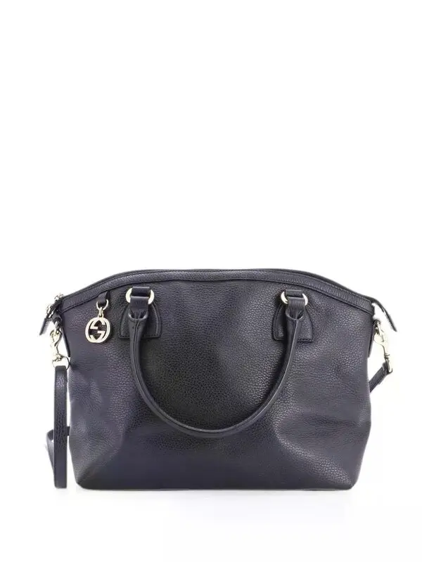 Gucci Gg Charm Convertible Dome Leather Medium Satchel - Black