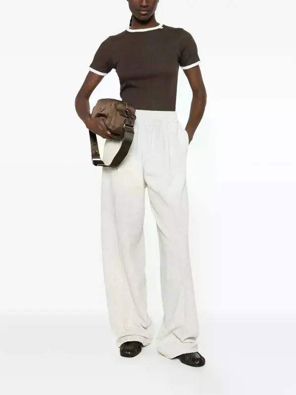 Prada Light Melange Effect Elasticated Waist Wide Leg Track Pants - Grey