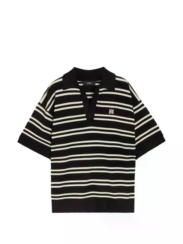 Amiri Ma-monogram Striped Knit Polo - Black