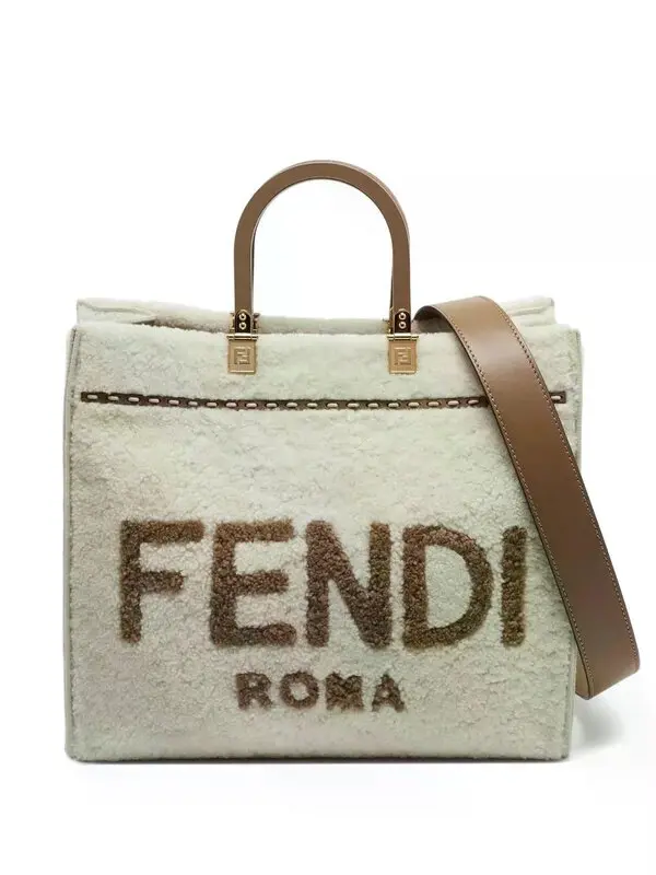 Fendi Medium Sunshine Shearling Tote Bag - Neutrals