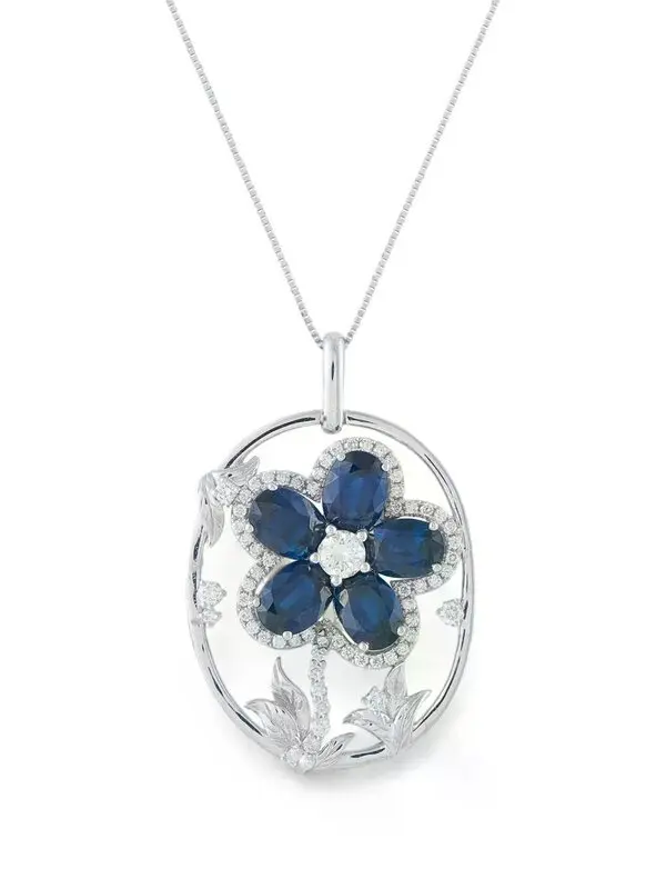 LB EXCLUSIVE Sapphire And Diamond Flower Pendant Necklace - Silver