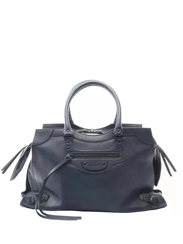 Balenciaga Large Grained Calfskin Motocross Neo Classic City Satchel - Blue