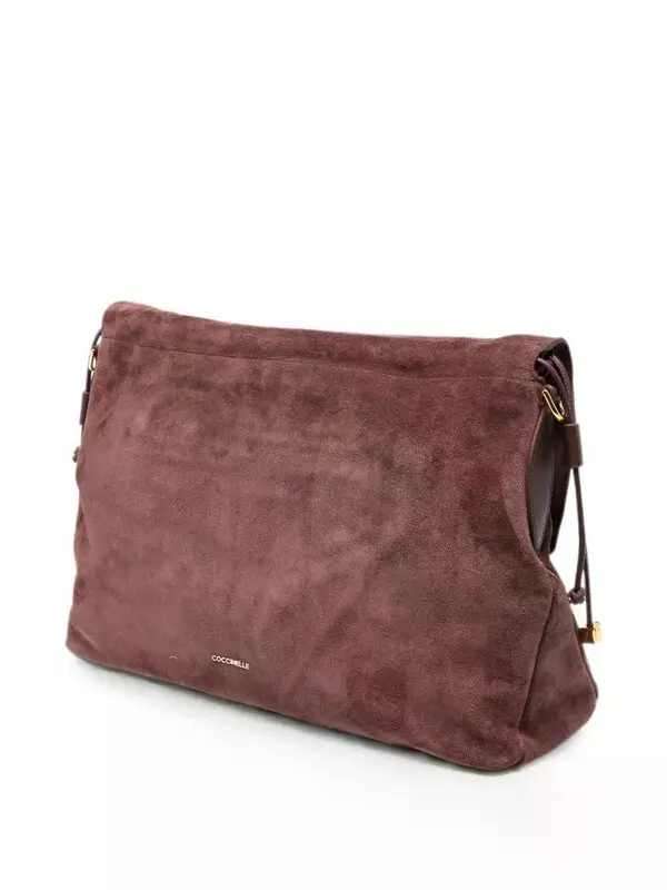 COCCINELLE Logo Embossed Suede Shoulder Bag - Brown