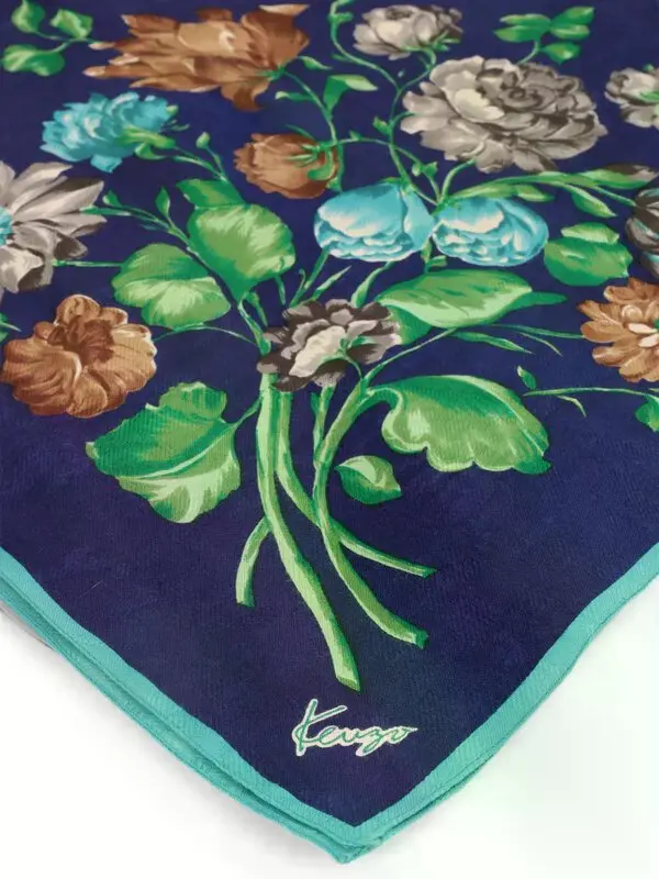 Kenzo Floral-print Scarf - Blue