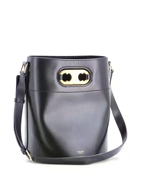 Celine Maillon Triomphe Leather Medium Bucket Bag - Black