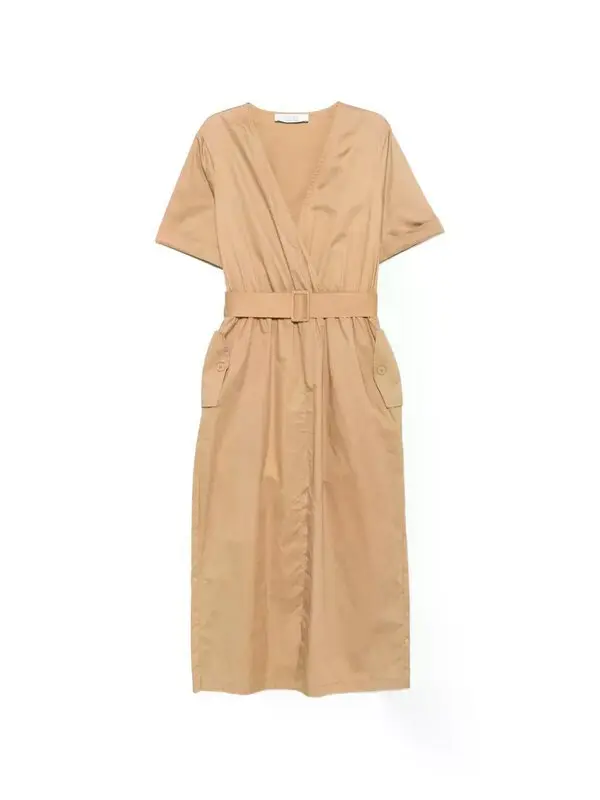 KAOS Belted V-neck Midi Dress - Neutrals