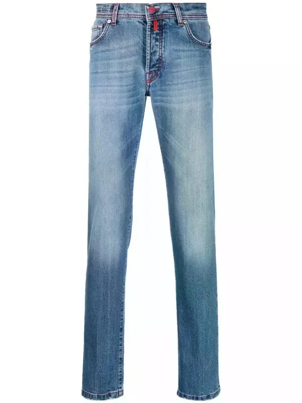 Kiton Mid-rise Straight-leg Jeans In Washed Denim