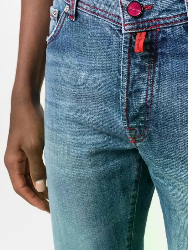 Kiton Mid-rise Straight-leg Jeans In Washed Denim
