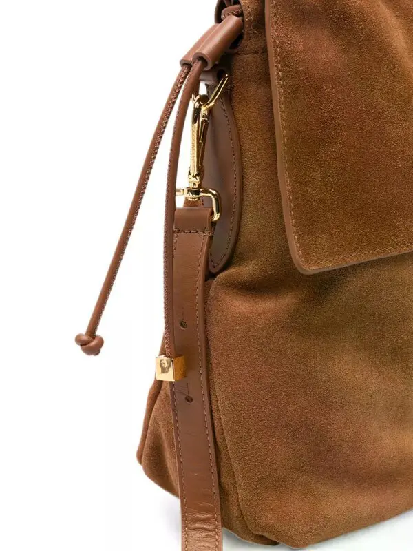COCCINELLE Suede Shoulder Bag With Embroidered Logo - Brown