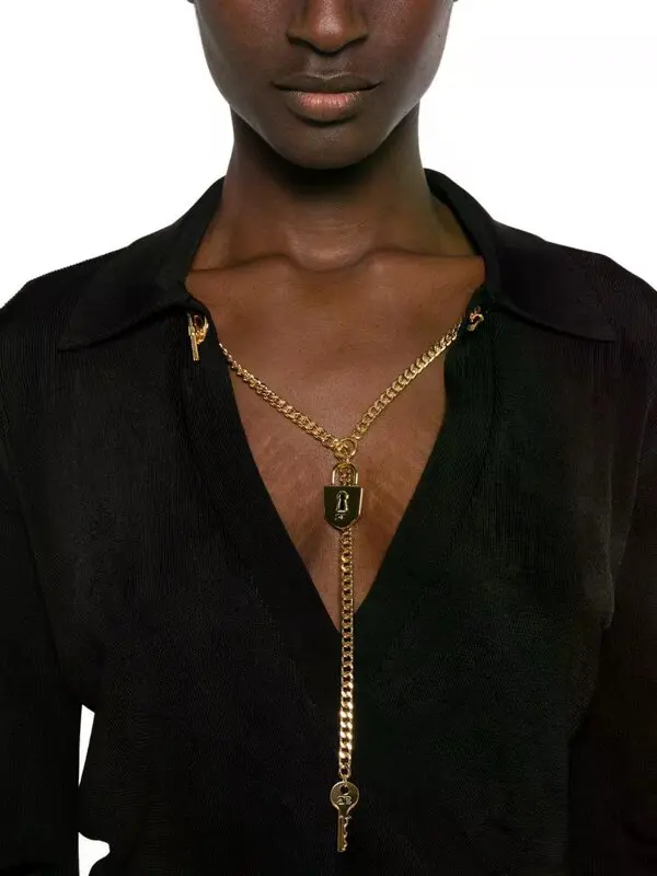 Elisabetta Franchi Ribbed Bodysuit With Gold-tone Chain Detail - Black