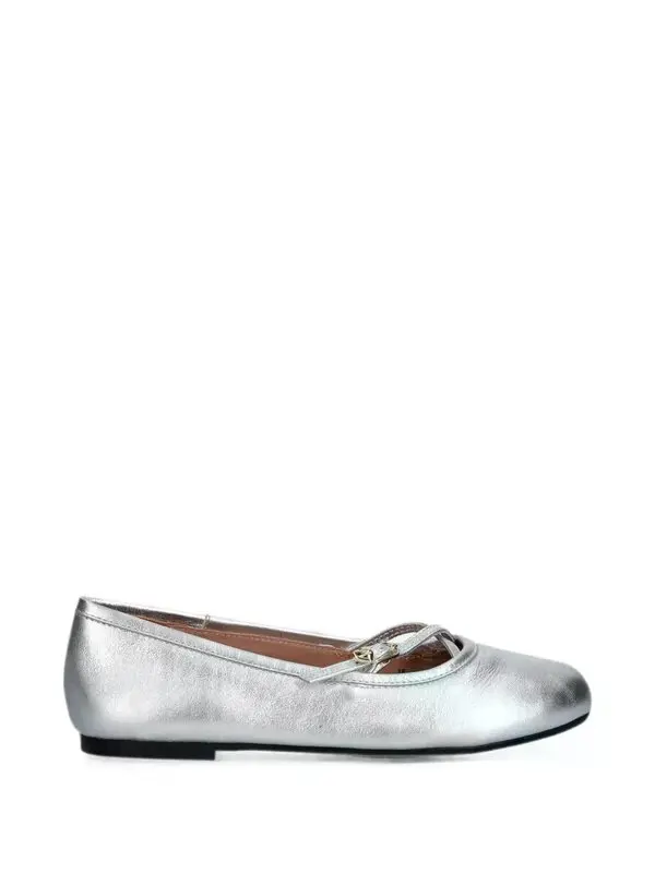 Moschino Metallic-effect Buckled Ballet Flats - Grey