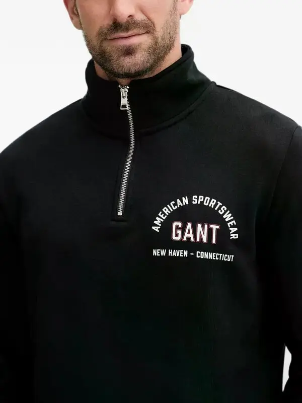 Gant Logo-print Quarter-zip Sweatshirt - Black