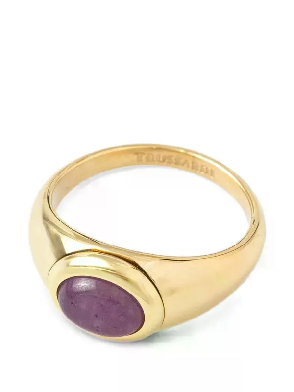 TRUSSARDI Stone Embellished Ring With Engraved Logo - Gold