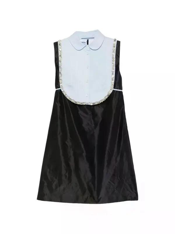 Prada Crystal-embellished Bib Detail Mini Dress - Black