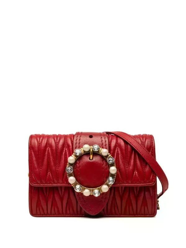 Miu Miu Matelasse Nappa Crystal Embellished Crossbody Bag - Red