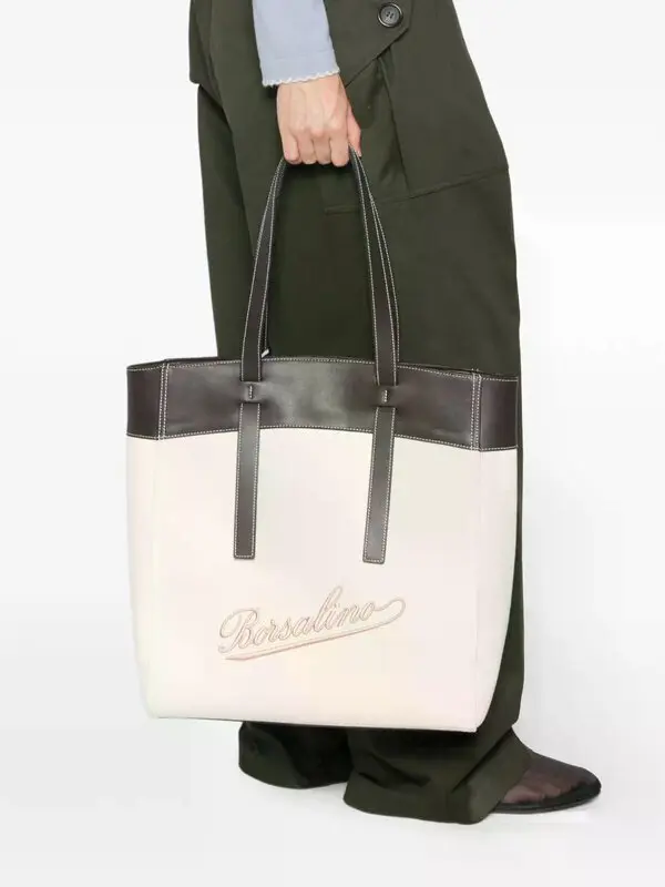 Borsalino Logo Embroidered Contrast Trim Tote Bag