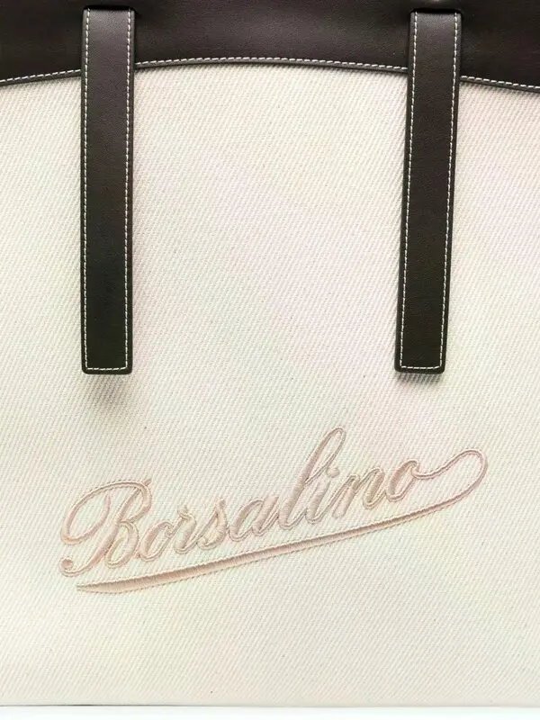 Borsalino Logo Embroidered Contrast Trim Tote Bag