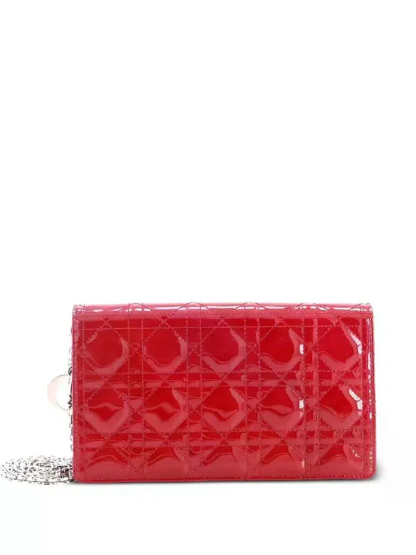 Dior Lady Chain Pouch Cannage Quilt Patent Crossbody Bag - Red