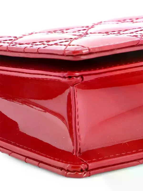 Dior Lady Chain Pouch Cannage Quilt Patent Crossbody Bag - Red