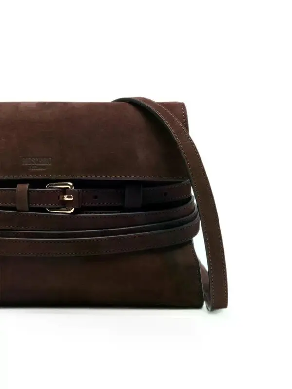 Moschino Suede Clutch Bag With Buckle Detail - Brown