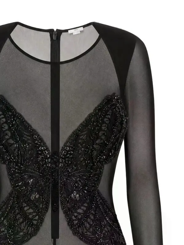 Elisabetta Franchi Sheer Bodysuit With Butterfly Patch Embellishment