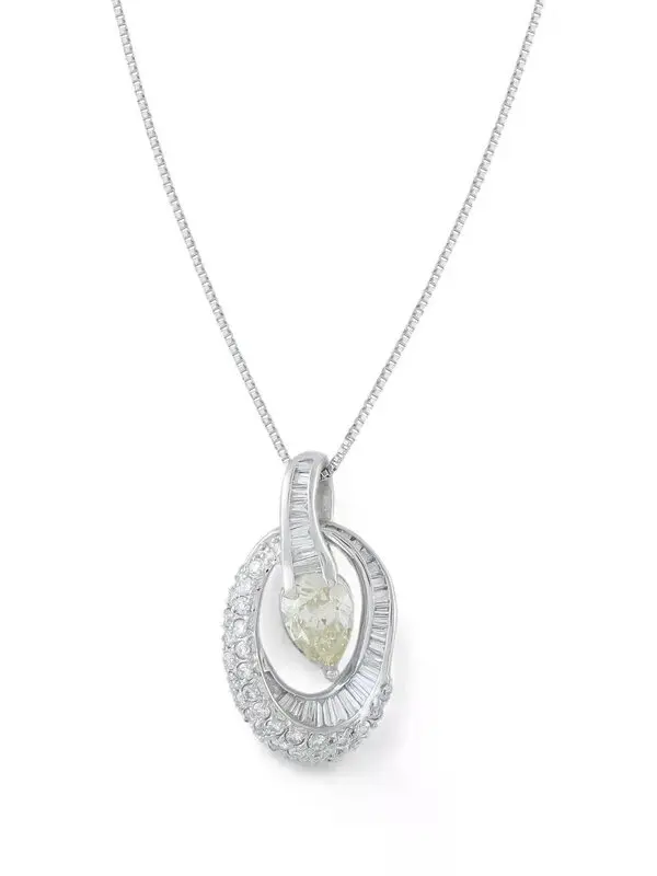 LB EXCLUSIVE Platinum Diamond Oval Halo Necklace - Silver