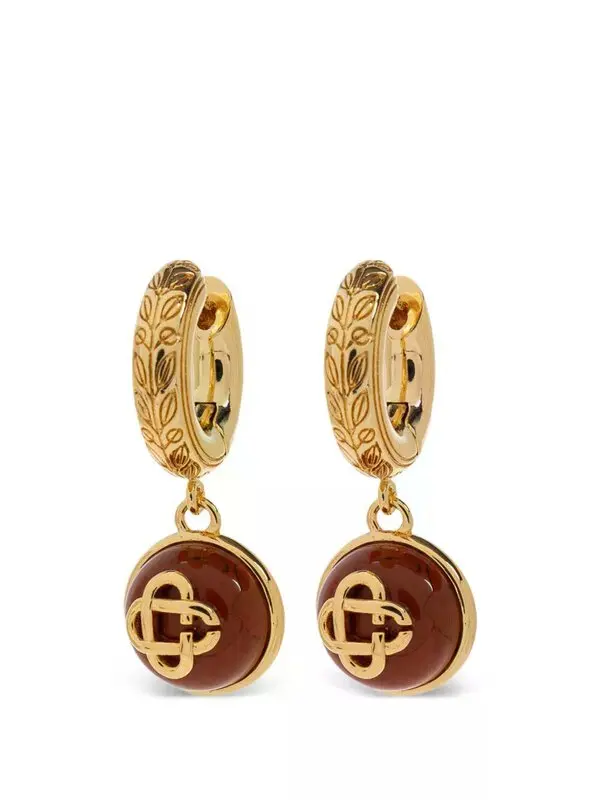 Casablanca Engraved Hoop Earrings With Stone Pendant - Gold