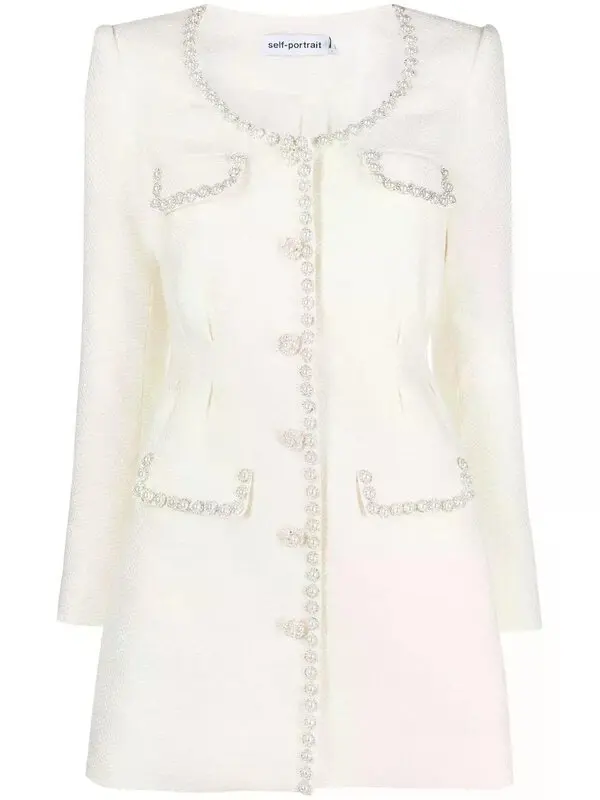 SELF-PORTRAIT Crystal-embellished Blazer Dress - Neutrals