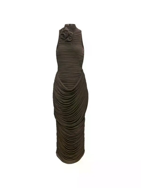 Magda Butrym Ruched Floral Detail Midi Dress - Brown